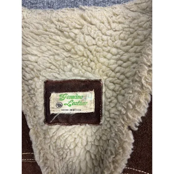 Vintage Suede Leather Vest Mens Large Brown Sherpa Lined Western Snap 70s